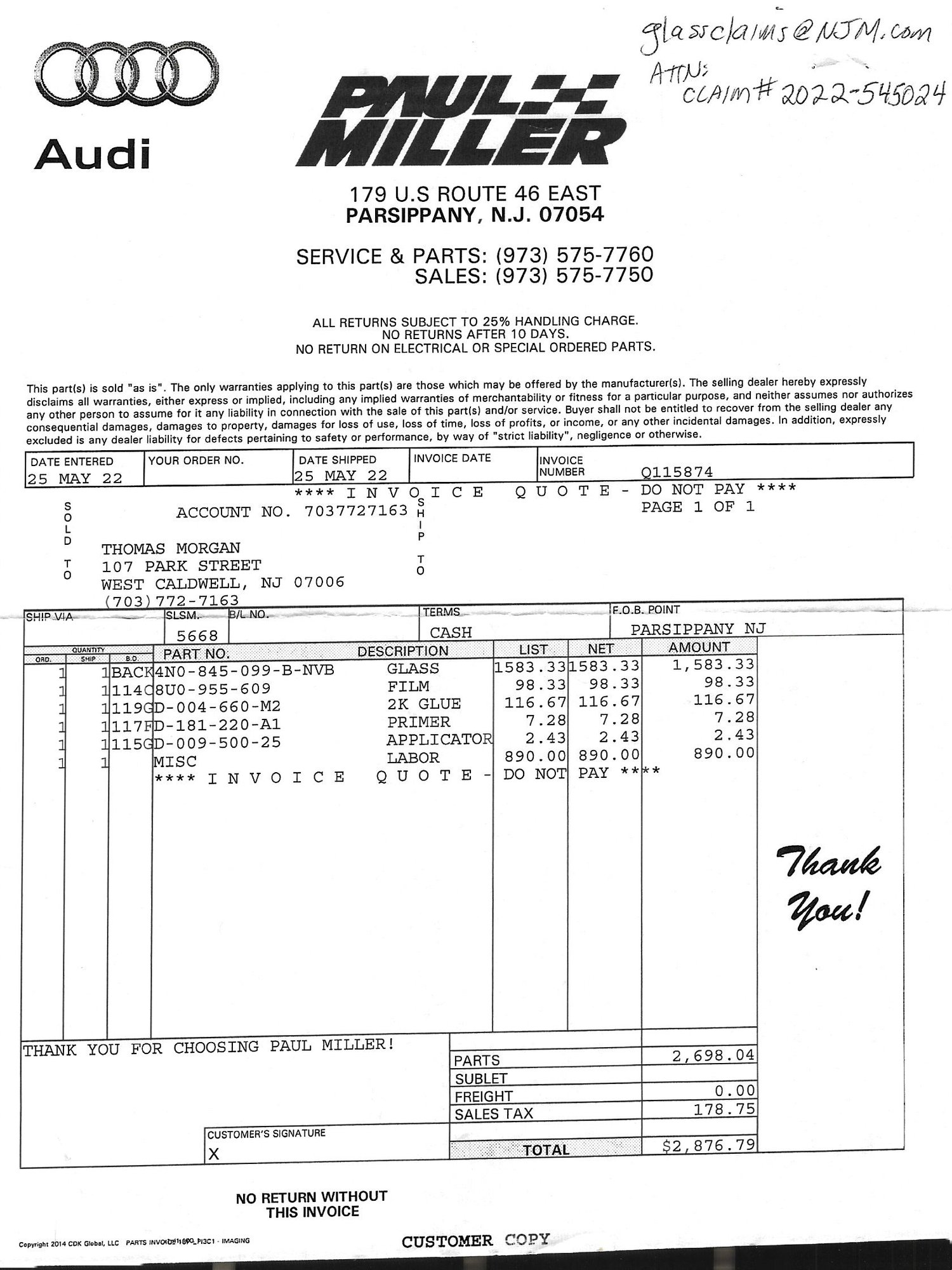 Windshield Replacement Cost? - AudiWorld Forums