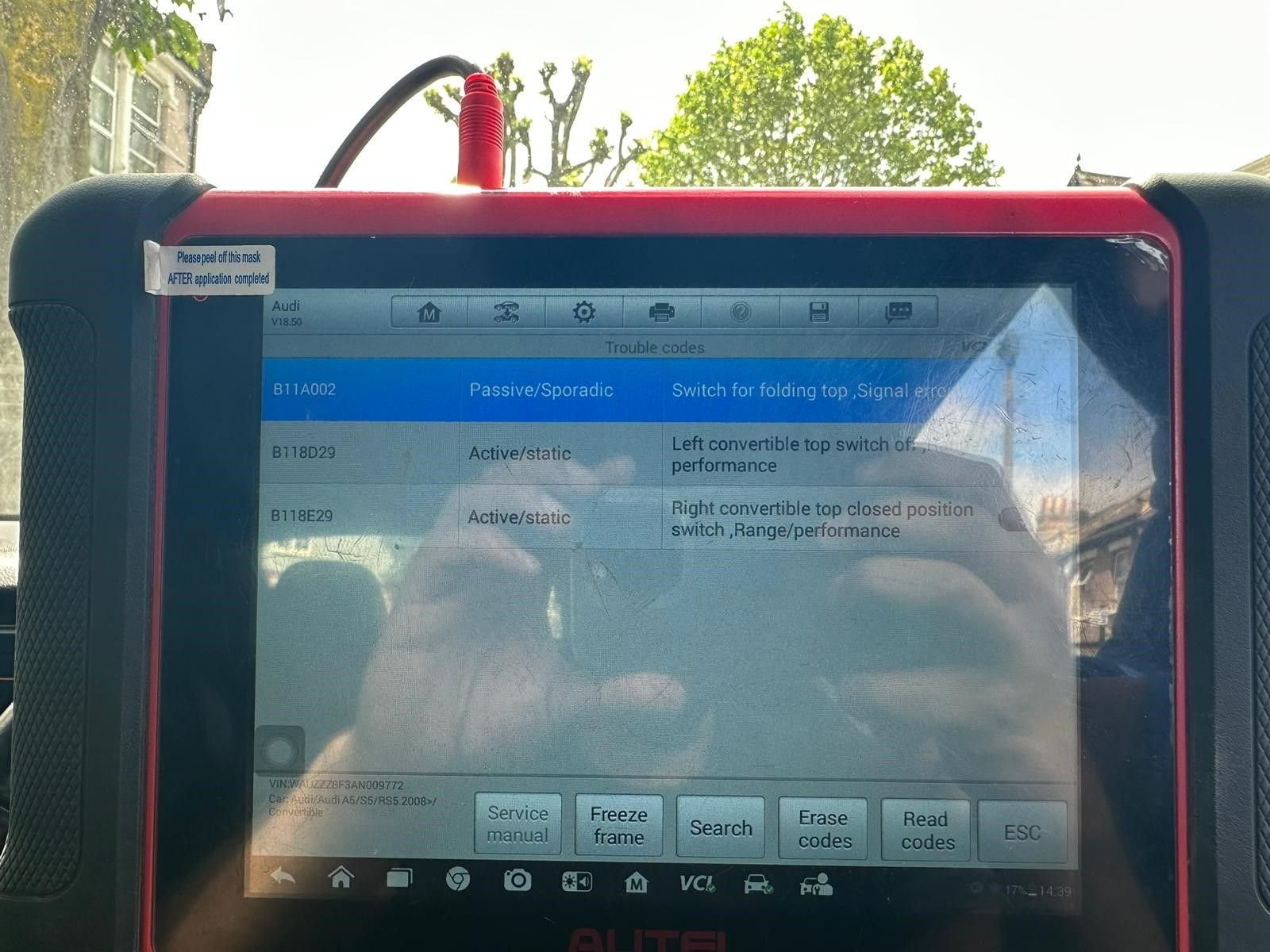 Audi A5 Convertible, car won't start and rear parking brake locked and ...