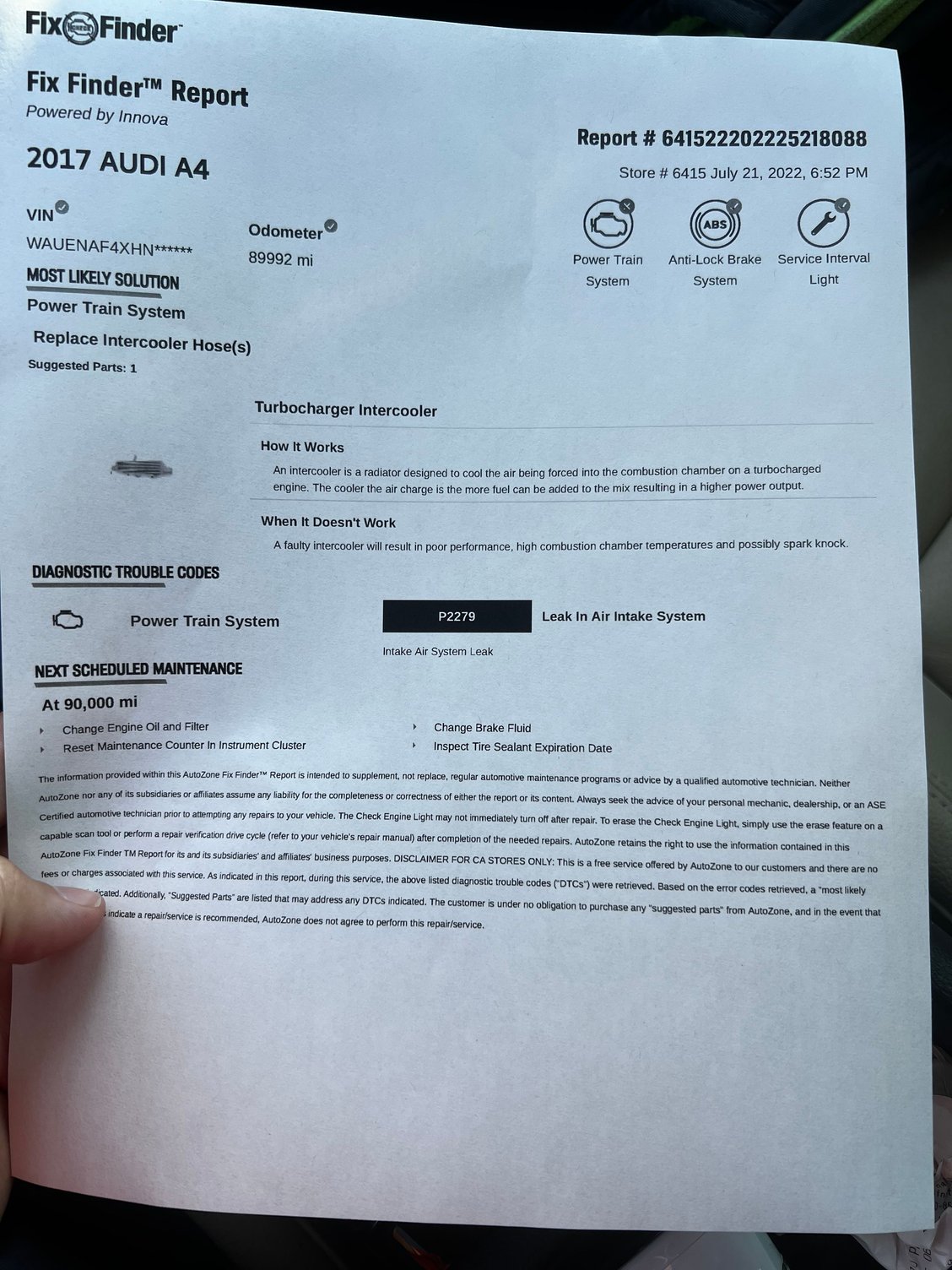 B9 A4 - P2279 Code (leak in air intake system) - AudiWorld Forums