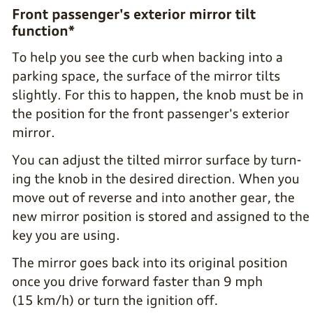2018 S5 Mirror dip in reverse not working - AudiWorld Forums