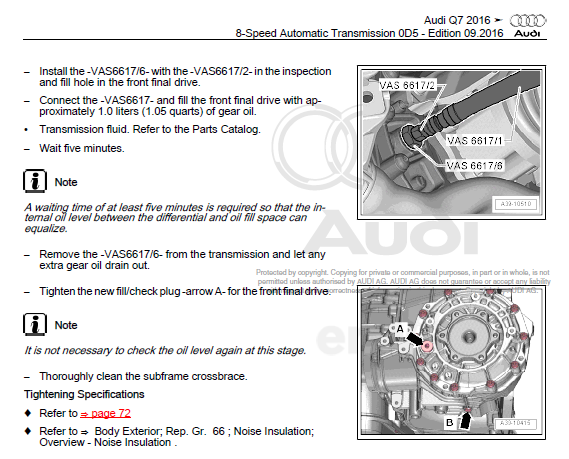 Center and rear differential fluid change and torque - AudiWorld Forums
