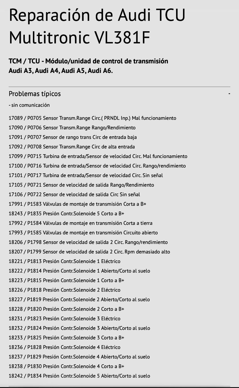 ES: P0717 Dtc mutitronic audi - AudiWorld Forums