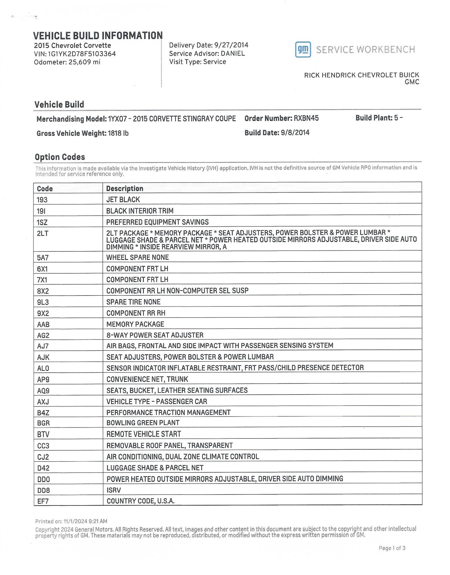 2016 RPO Codes - CorvetteForum - Chevrolet Corvette Forum Discussion