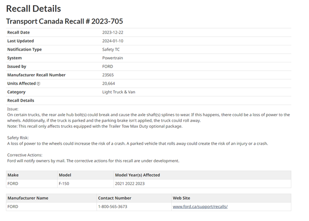 2021 Ford Recall - Rear Axle Shaft and Hub - Delayed - Ford F150 Forum ...