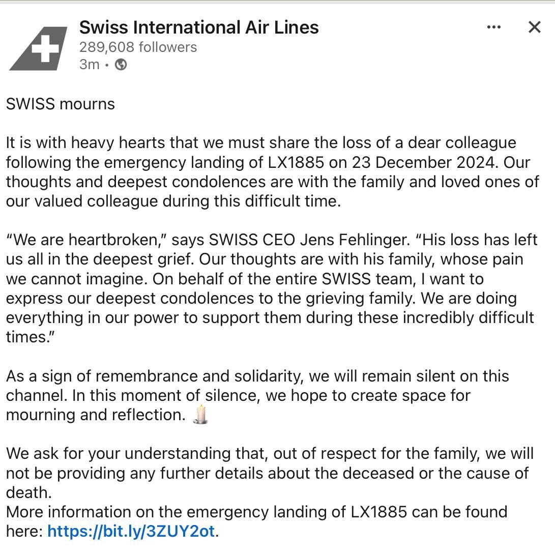 LX 1885 Emergency Landing on 23.12. - FlyerTalk Forums