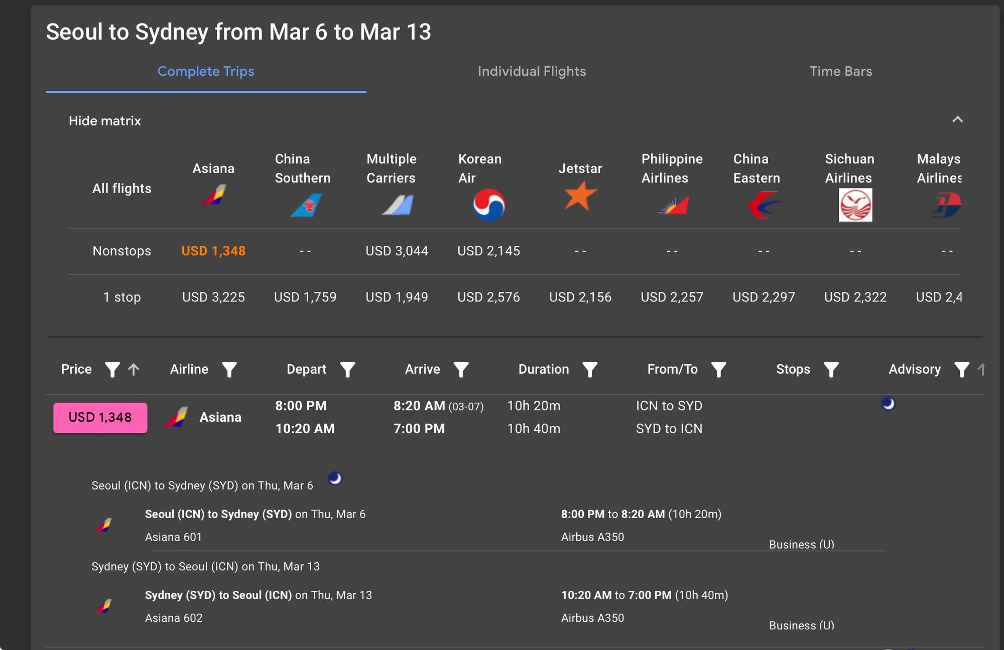 OZ ICN SYD business class roundtrip USD $1,336 - FlyerTalk Forums
