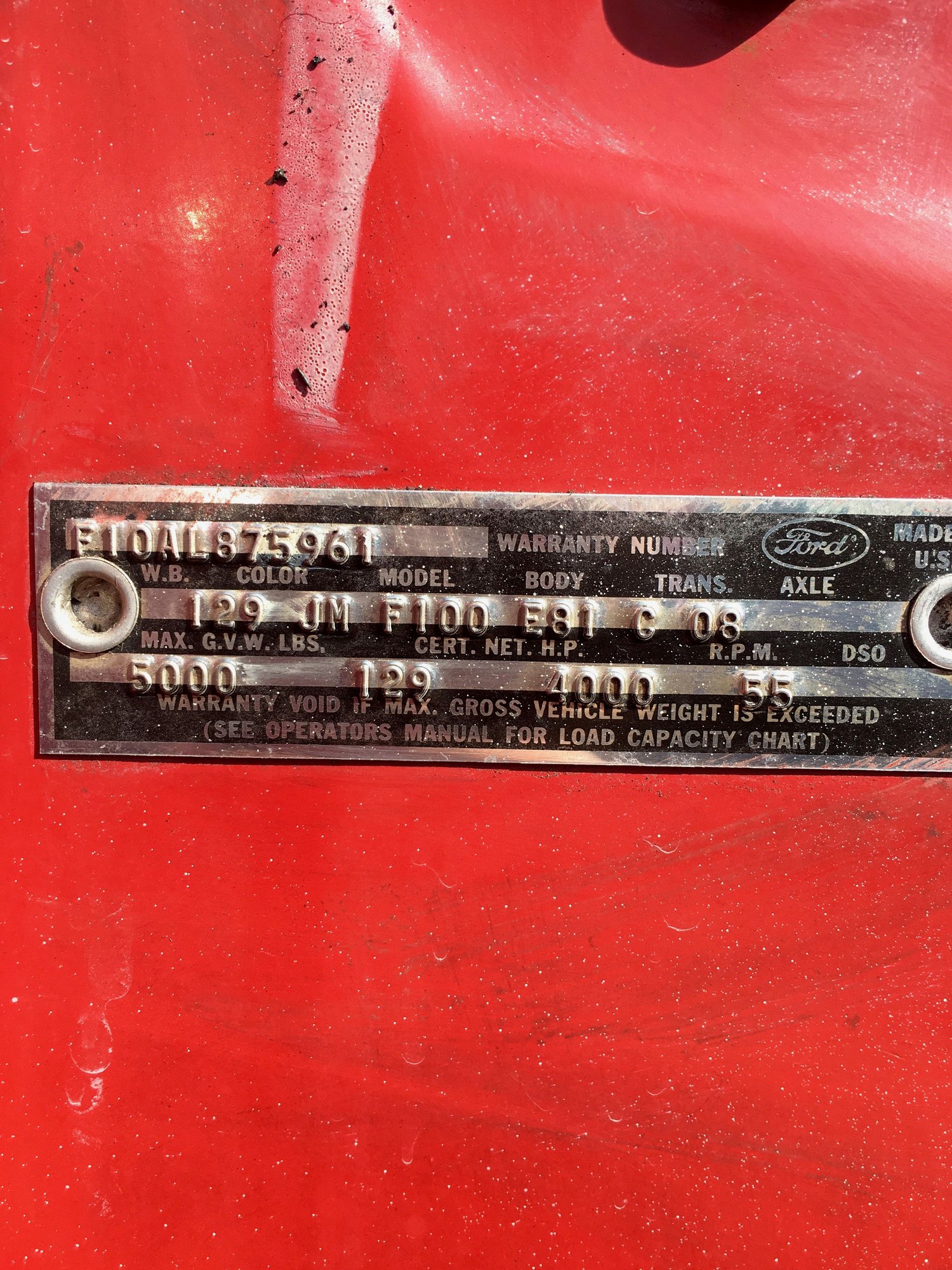 1966 F100, Vin Tag Decode Please - Ford Truck Enthusiasts Forums