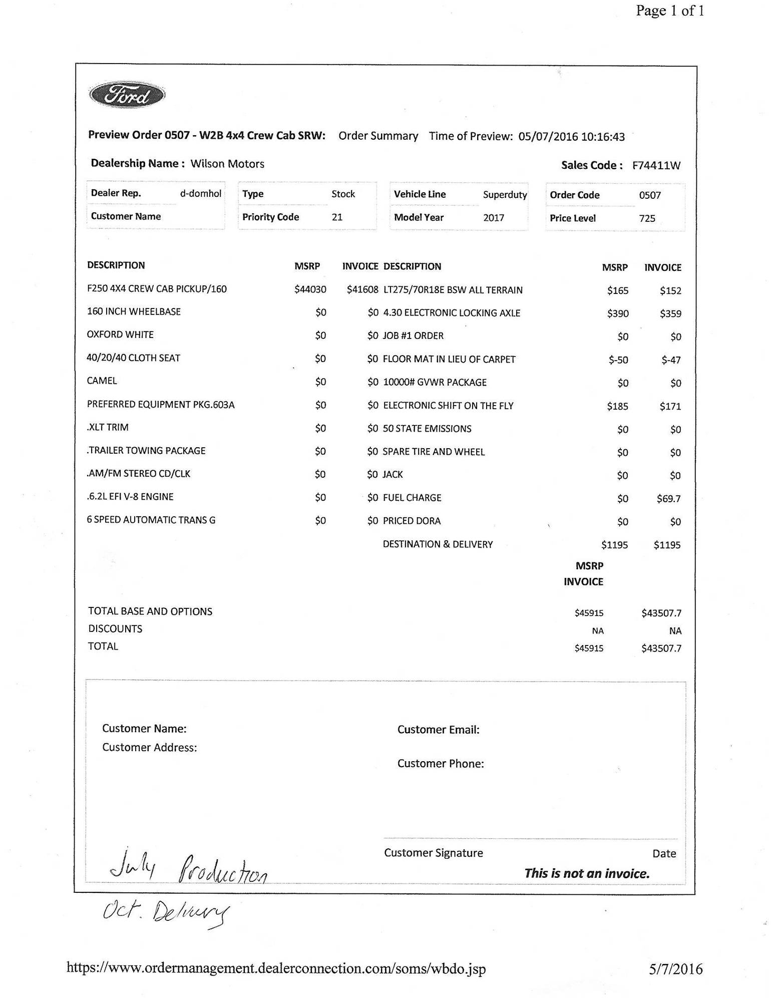 F250 XLT 4x4 CCSB order sheet - Ford Truck Enthusiasts Forums
